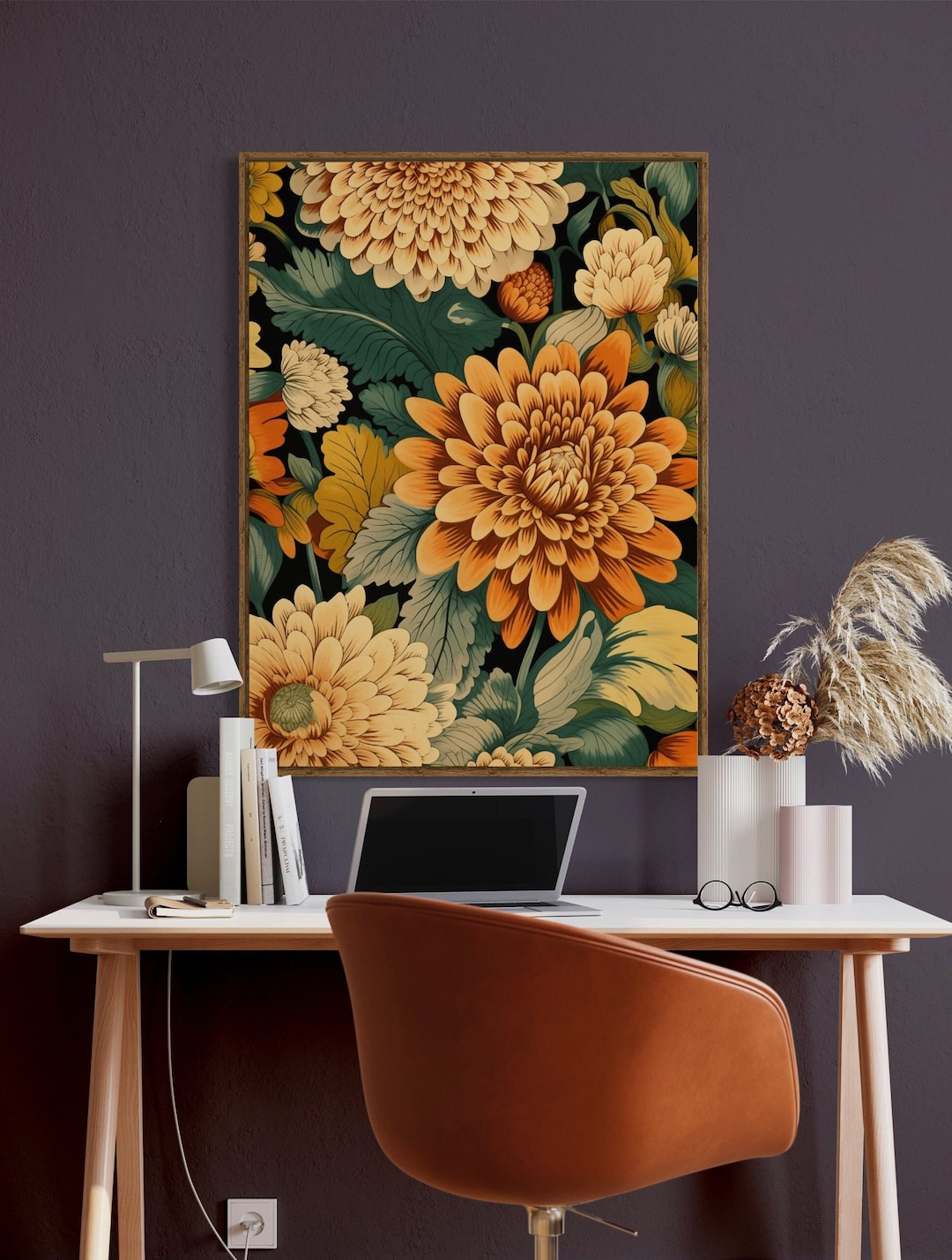 Retro Boho Botanical Print, Mid Century Modern Foral Boho Wall Art ...