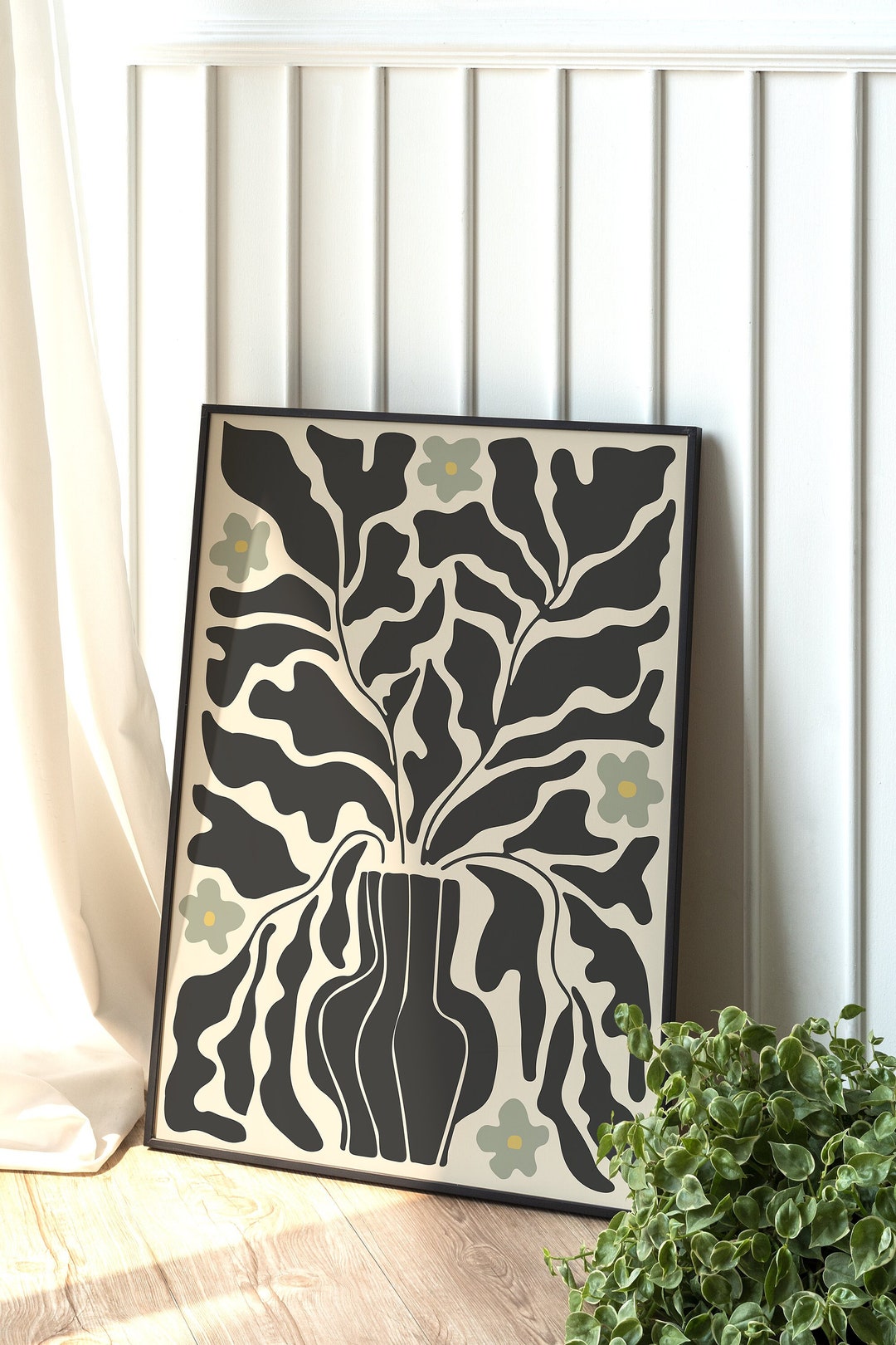 Sage Green Botanical Print, Retro Floral Illustration - Etsy
