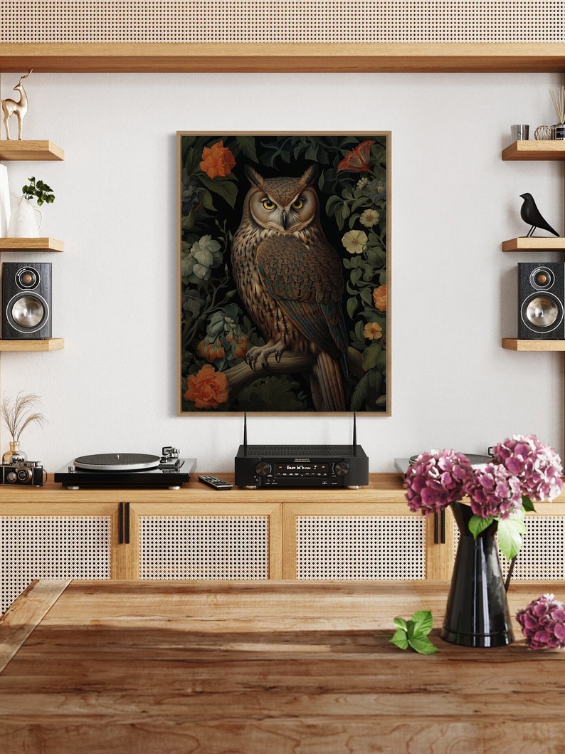 William Morris Inspired Owl Print, Print,botanical Wall Decor, Poster ...