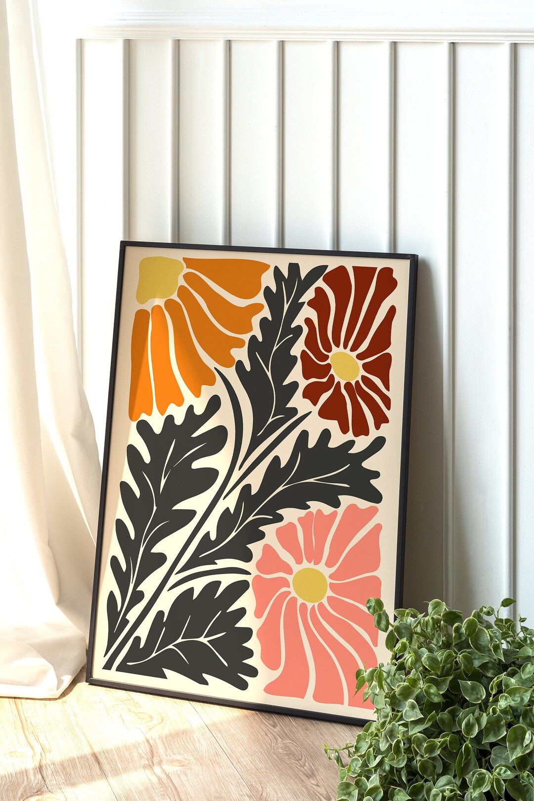 Mid Century Modern Floral Art Print, Colorful Botanical Wall Decor - Etsy