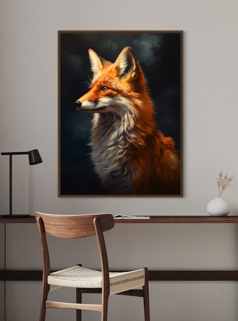 Fuchs Ölgemälde, dunkle stimmungsvolle Waldwandkunst, Cottagecore Kunstdruck, Fuchsdruck, Natur ...