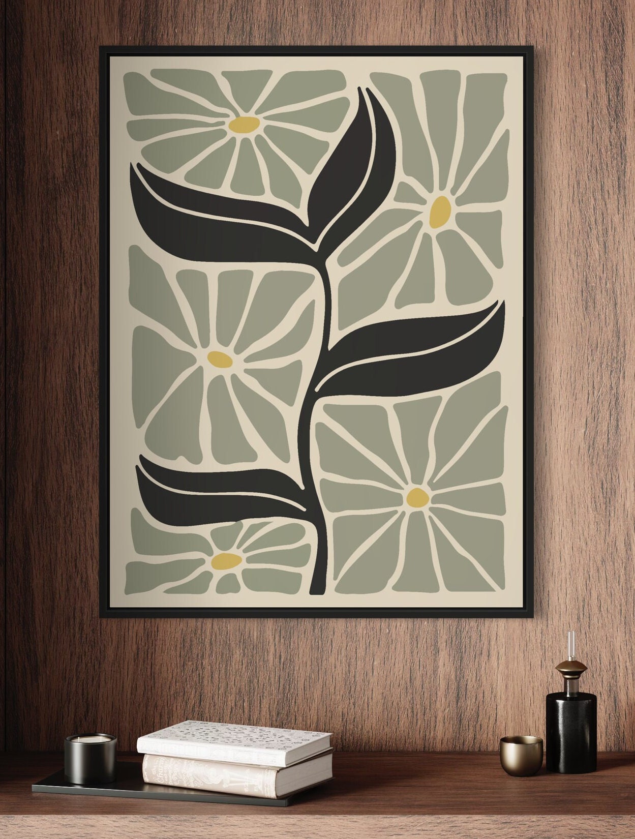Botanical Print, Sage Green Flower Poster, Mid Century Modern Art - Etsy