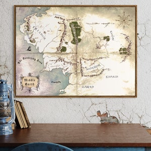 Middle Earth Antique Map Wall Decor, World Map Lord of the Rings Poster ...