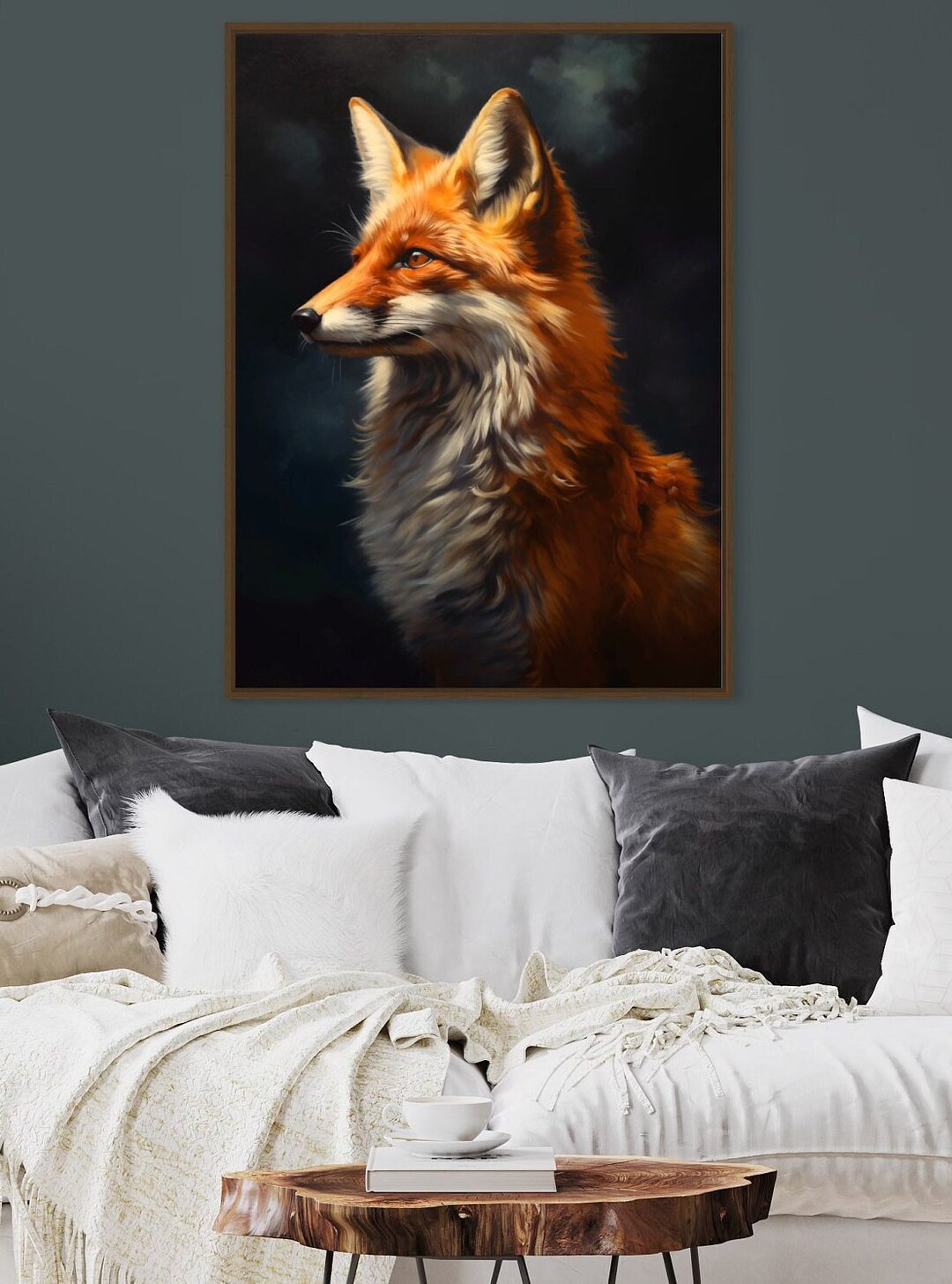 Fuchs Ölgemälde, dunkle stimmungsvolle Waldwandkunst, Cottagecore Kunstdruck, Fuchsdruck, Natur ...