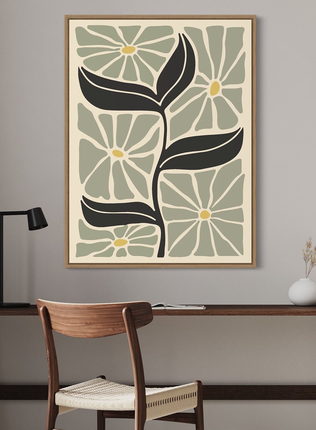 Botanical Print, Sage Green Flower Poster, Mid Century Modern Art - Etsy