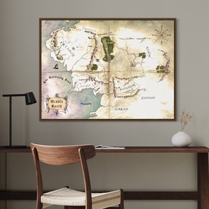 Middle Earth Antique Map Wall Decor, World Map Lord of the Rings Poster ...