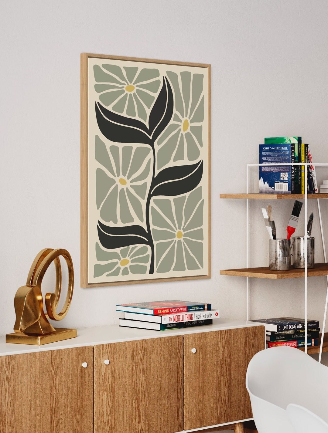 Botanical Print Retro Poster Boho Wall Decor Sage Green Botanical Wall ...