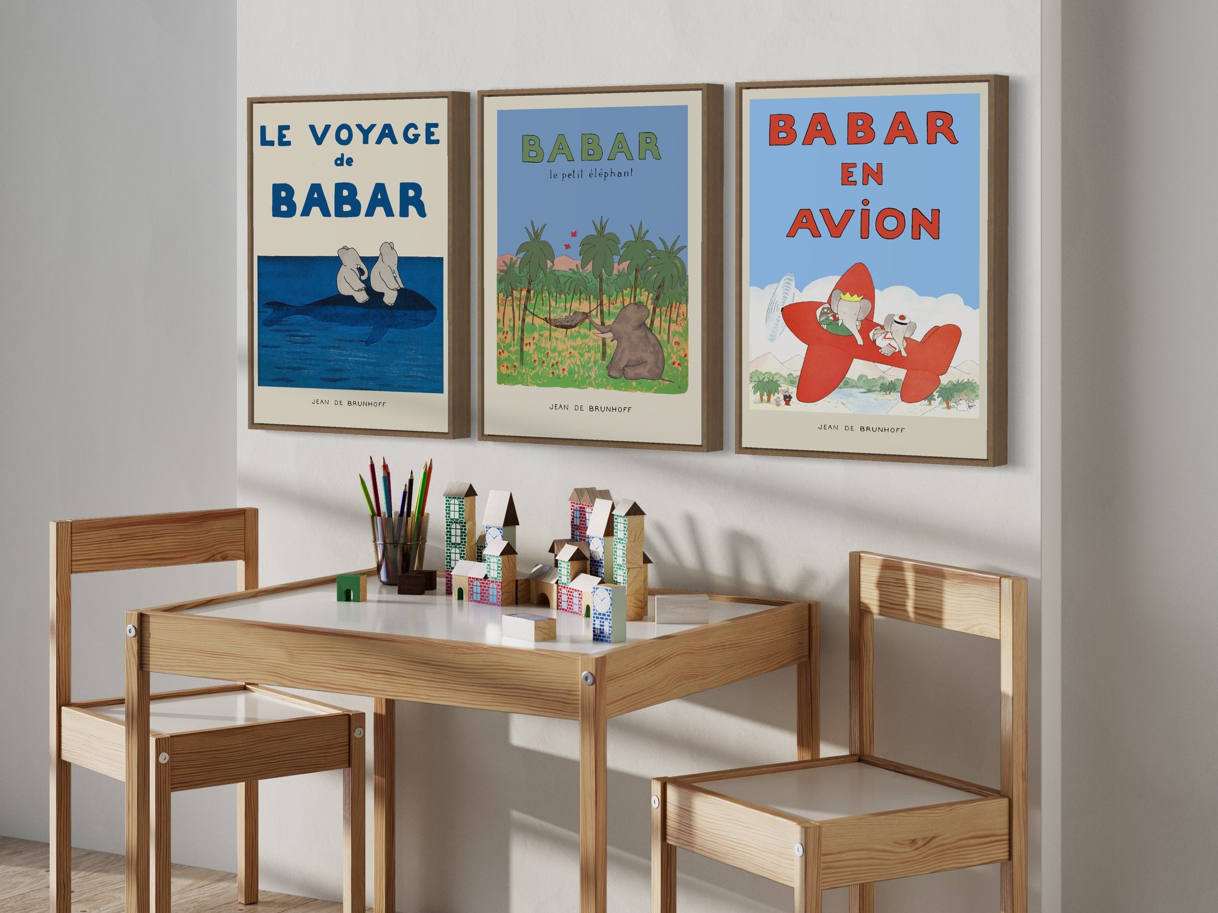 Babar the Elephant Print Set of 3, Nursery Decor, Retro Wall Art ...