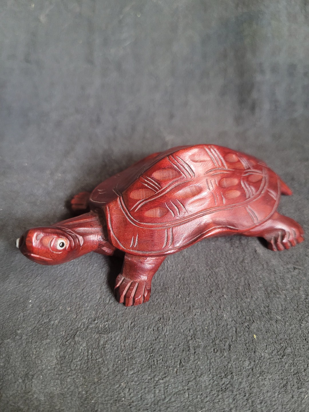 Vintage Chinese Hand Carved Wood Turtle Tortoise Figurine Glass Eyes ...
