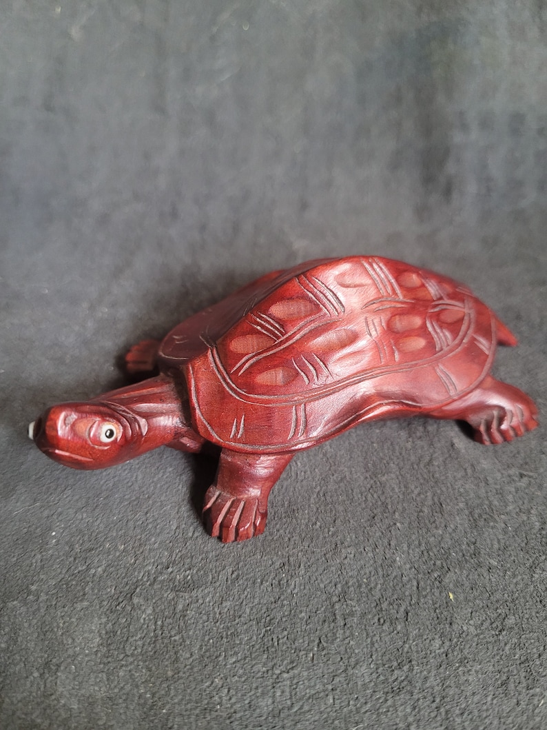 Vintage Chinese Hand Carved Wood Turtle Tortoise Figurine Glass Eyes ...
