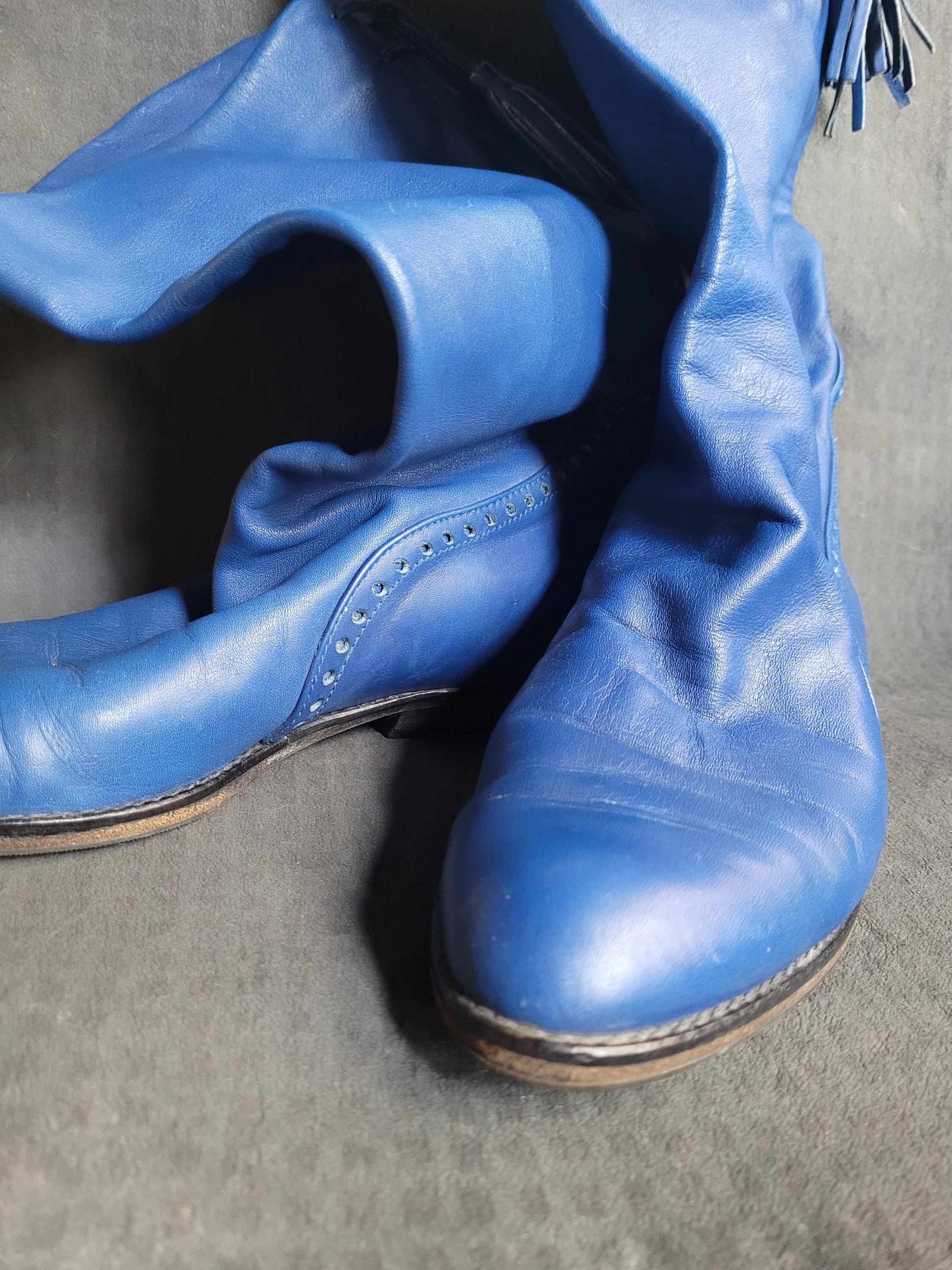 Vintage Made in Italy Honolulu Blue Genuine Leather Boots 36 1/2 - Etsy