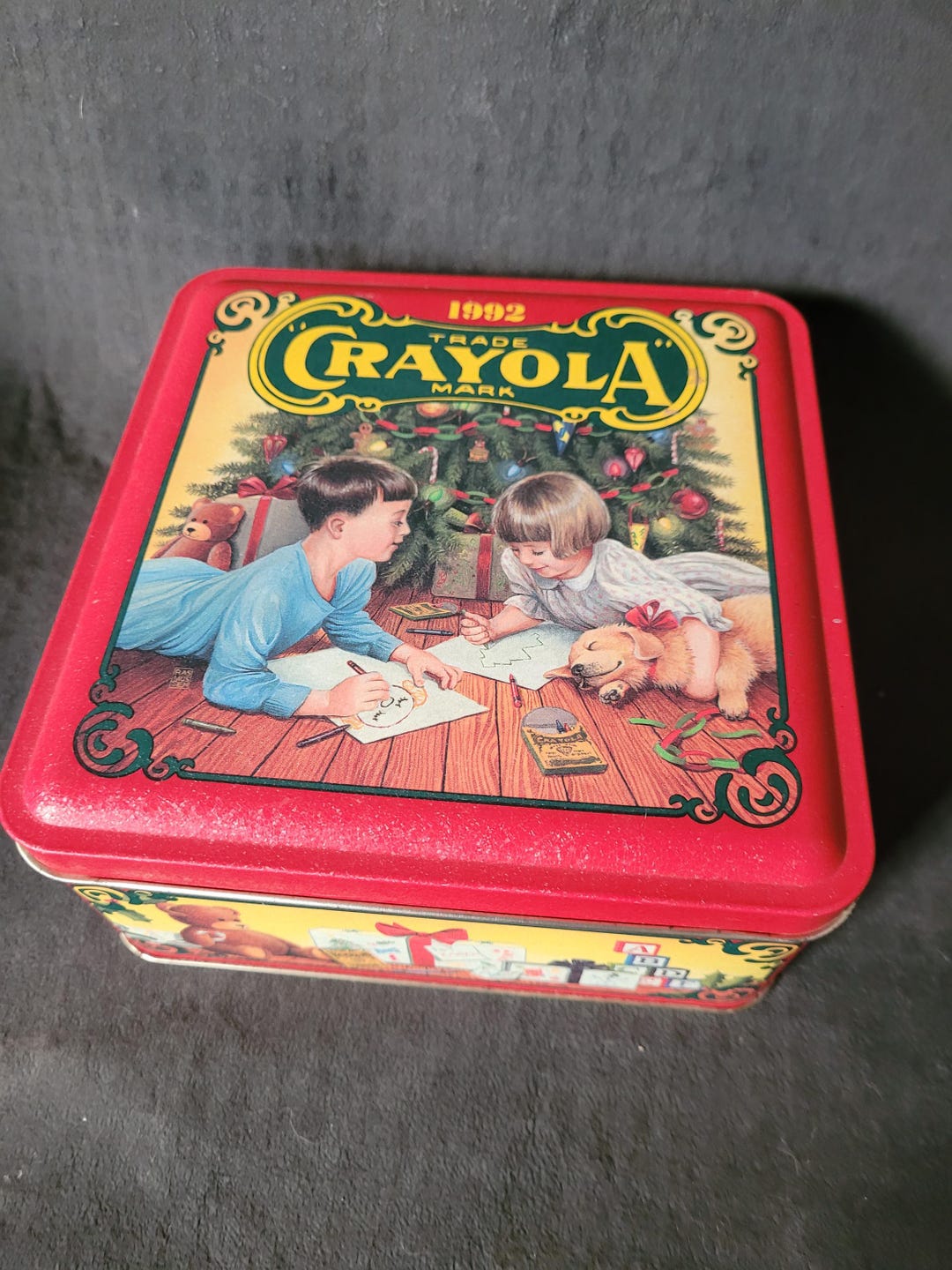 Vintage 1992 Crayola Christmas Tin - Square Metal Tin - Etsy