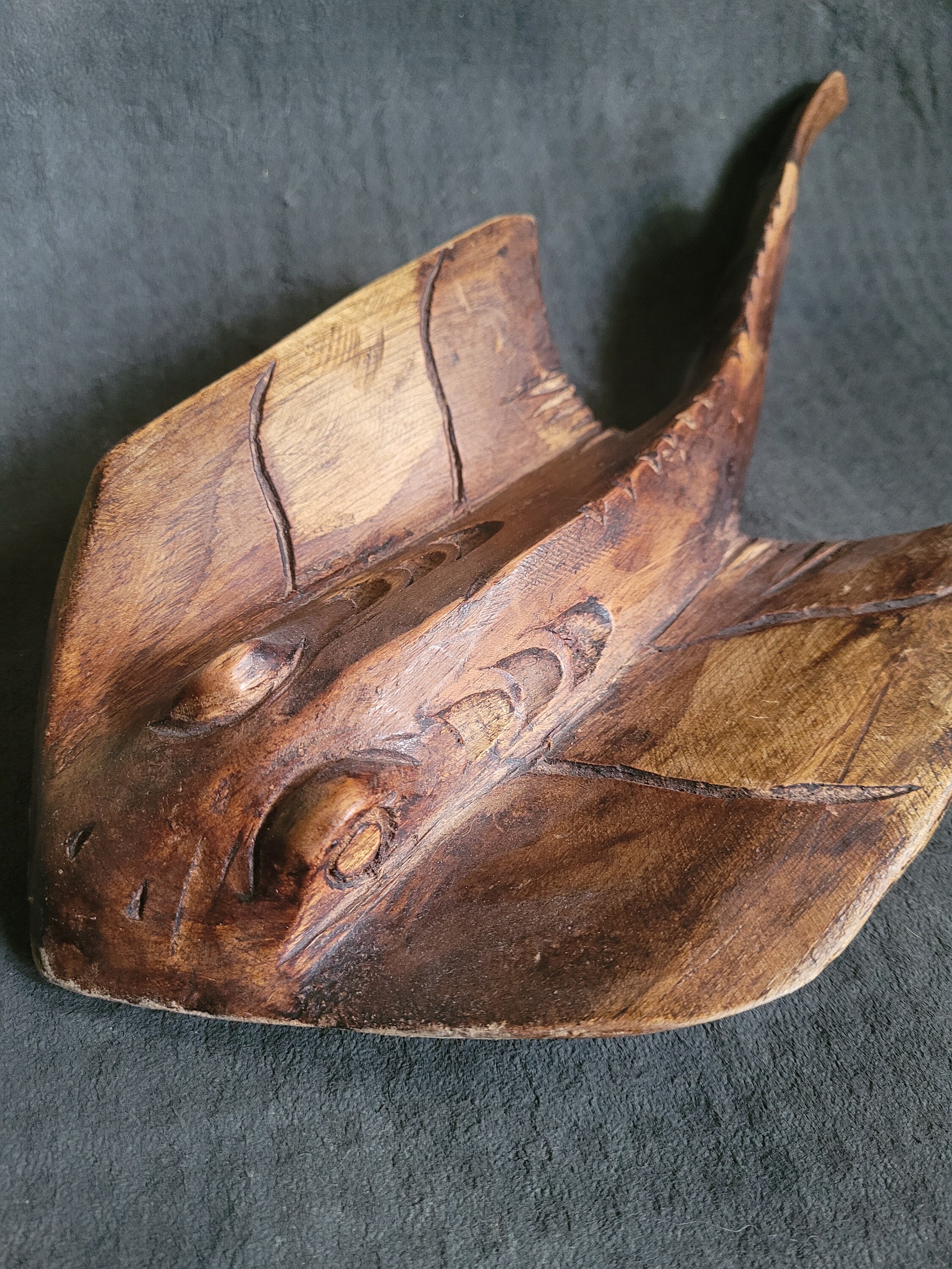 Vintage Wooden Stingray Statue Hand Carved Wood Ray Ocean Sea Creature ...