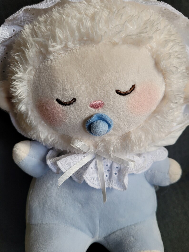 Miniso Lamb Doll Plush Sheep Blue Bonnet Sleeping Stuffie Lovey White ...