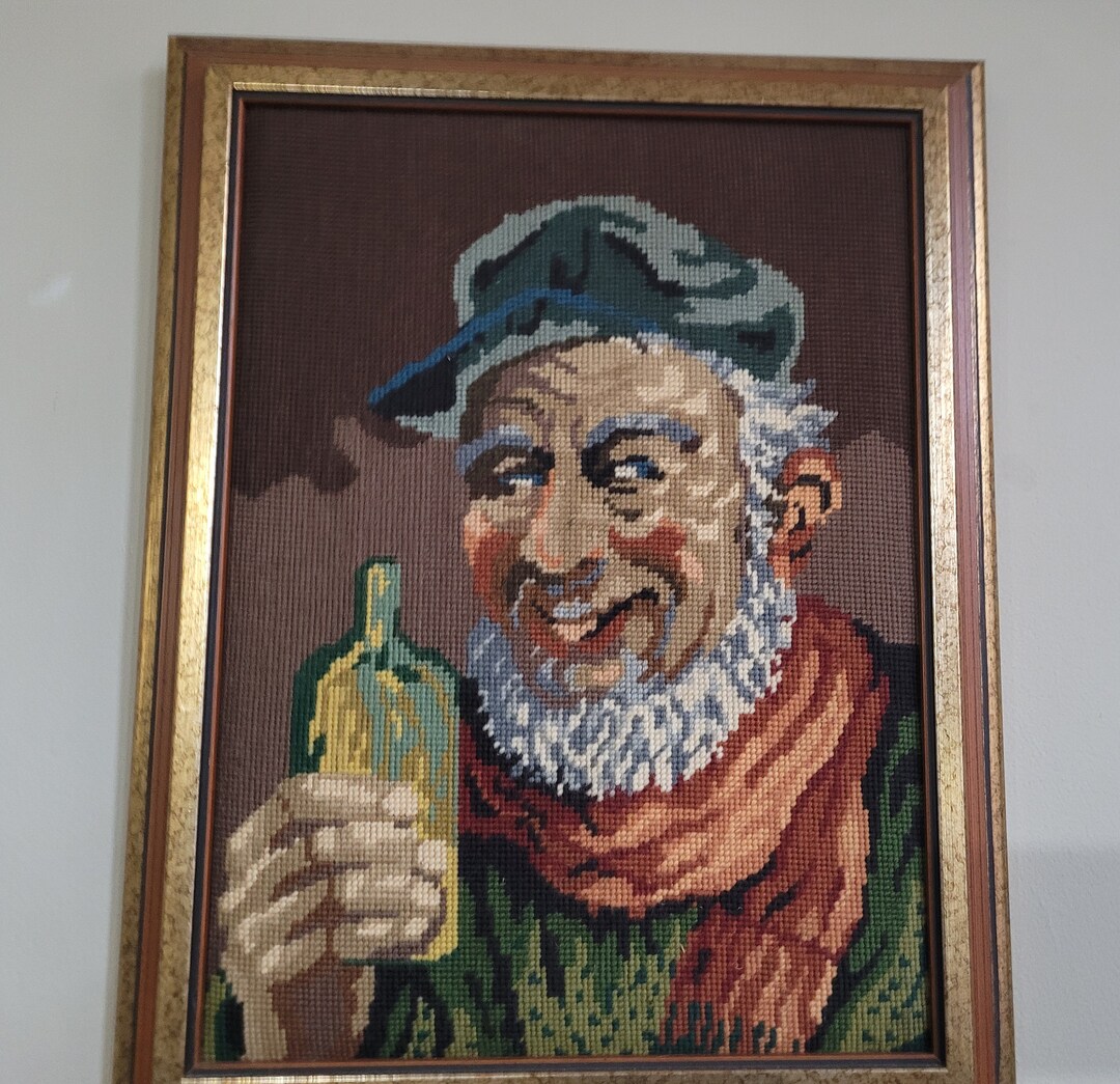 Vintage Whiskey Drinking Man Cross Stitch Handmade Framed - Etsy