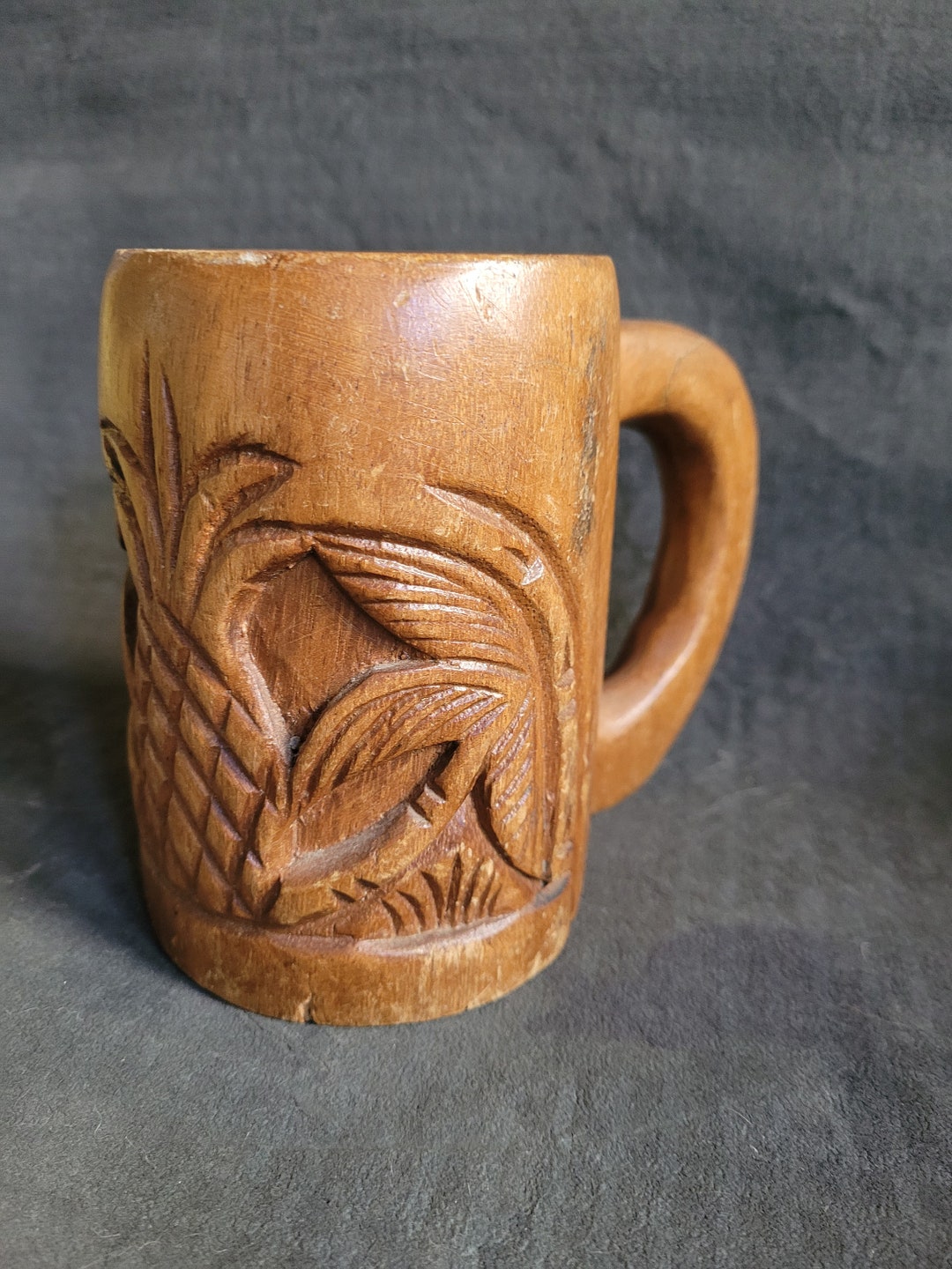 Vintage Solid Hand Carved Wooden Tiki Mug Tropical Palm Tree Mug - Etsy