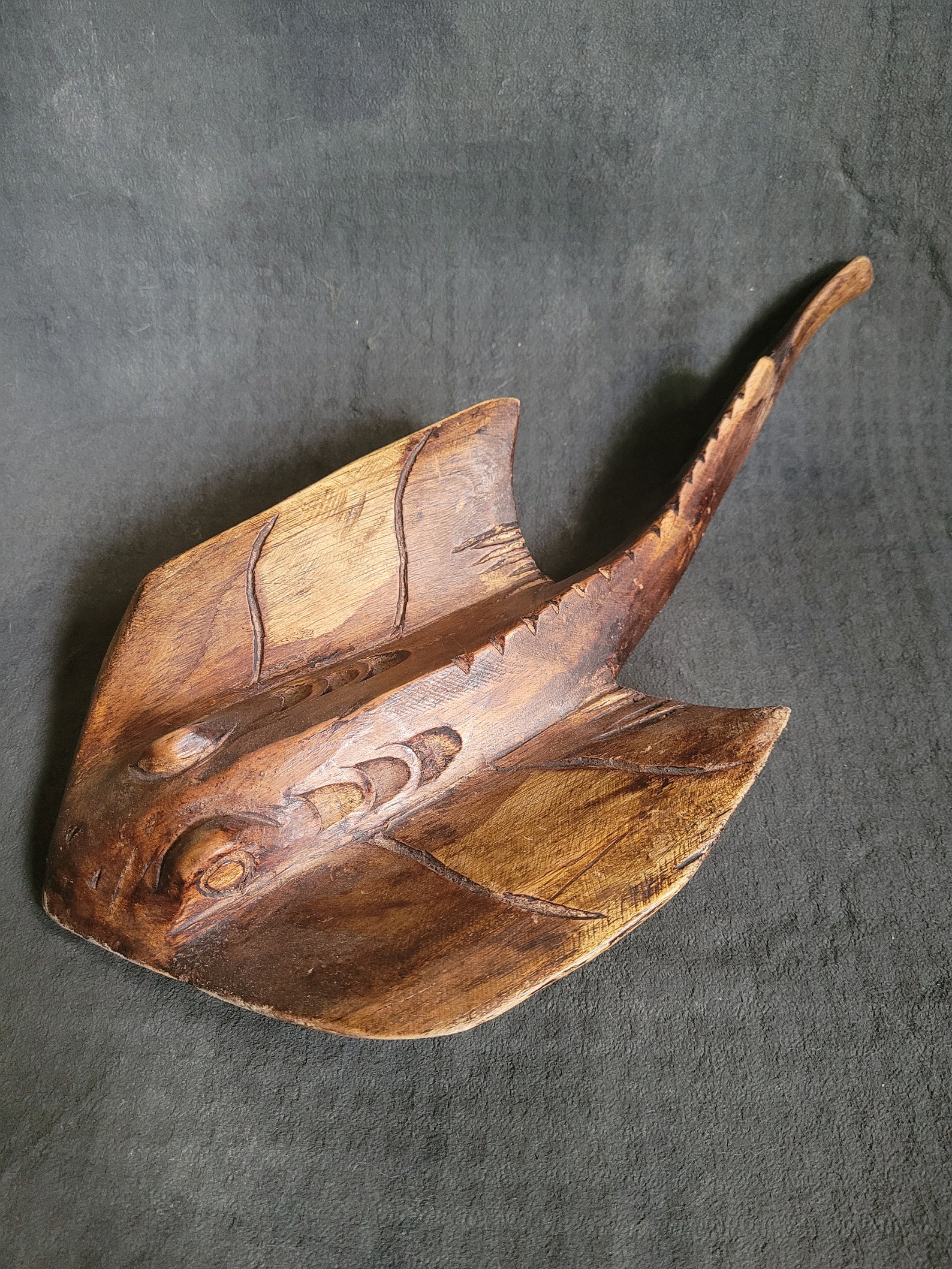 Vintage Wooden Stingray Statue Hand Carved Wood Ray Ocean Sea Creature ...