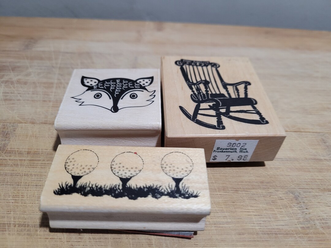 SET of 3 Rubber Stamps Fox, Rocking Chair and Golf Ball - Etsy