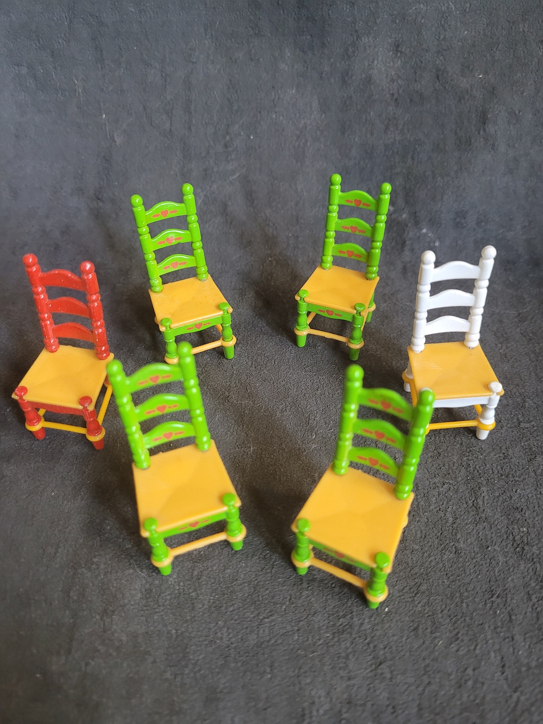 Vintage Orange and Green, Mattel Little Peoples Metal Dining Chairs X 6 ...