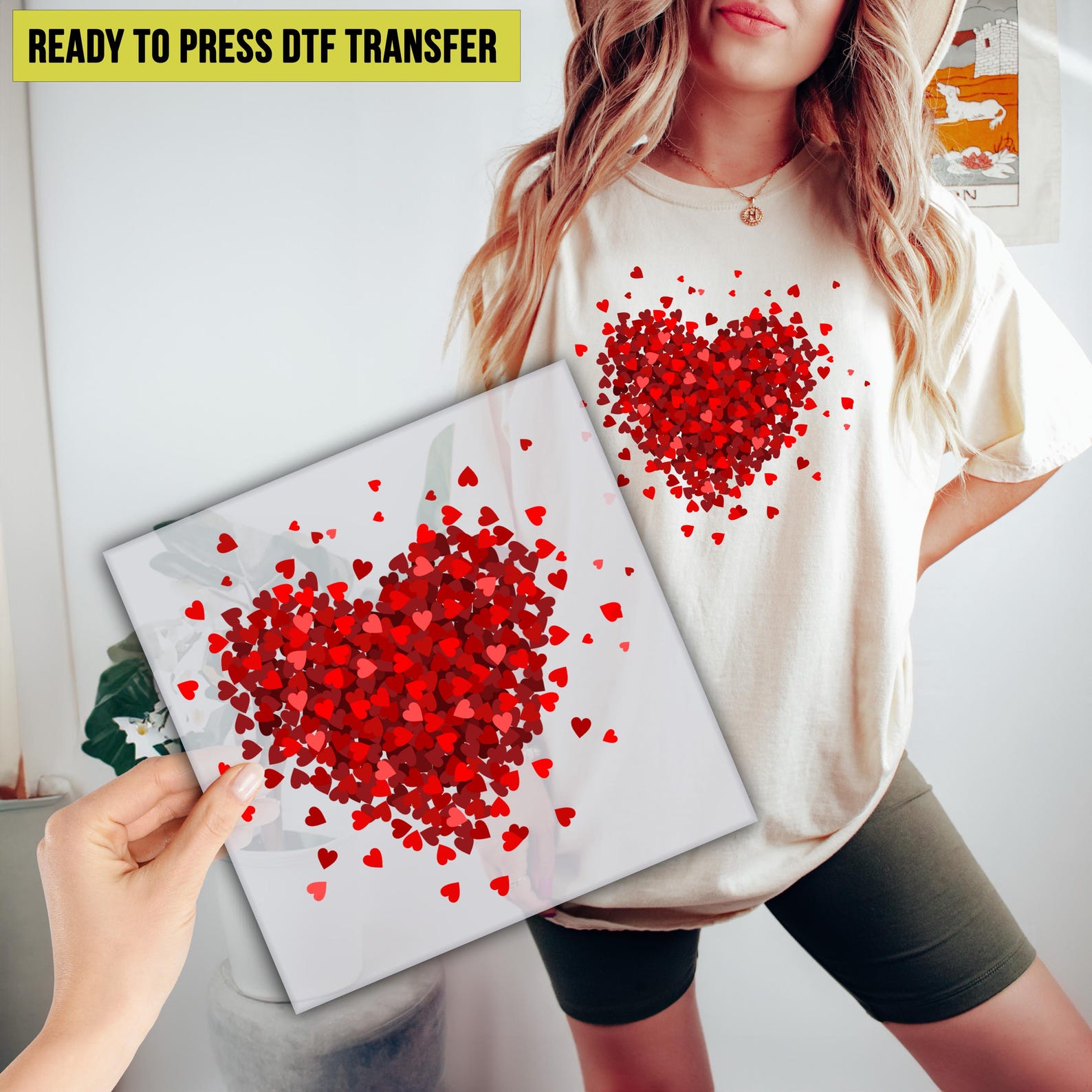 Hearts DTF Transfer, Ready to Press, Womens Valentines Hearts DTF Print ...