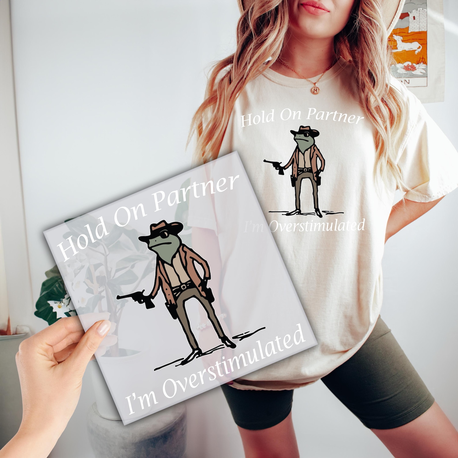 Hold on Partner I'm Overstimulated DTF Transfer, Cowboy Frog Ready to ...