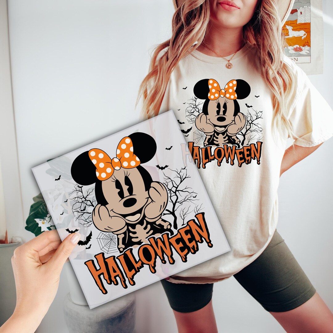 Disney Minnie Halloween Ready to Press, Minnie Skeleton DTF Transfer ...