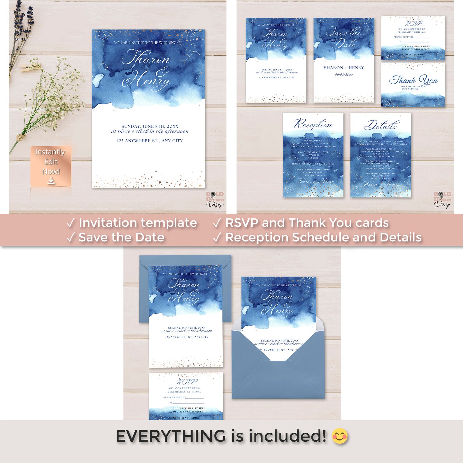 Wedding Timeline / Modern Blue Template / Editable Invitation - Etsy