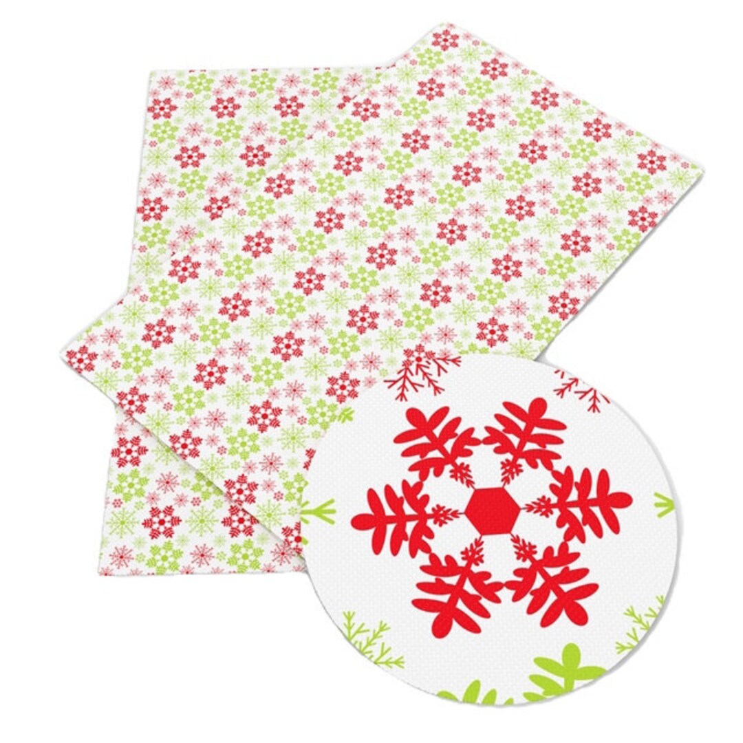 Snowflake Red and Green Christmas Design on White Faux Leather, 1 Sheet ...