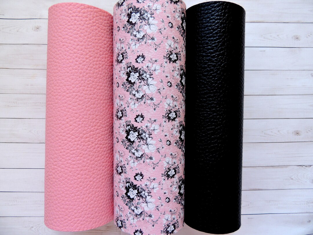 Pink Floral or Solid Design Printed on Faux Leather, Litchi Finish, Bow ...