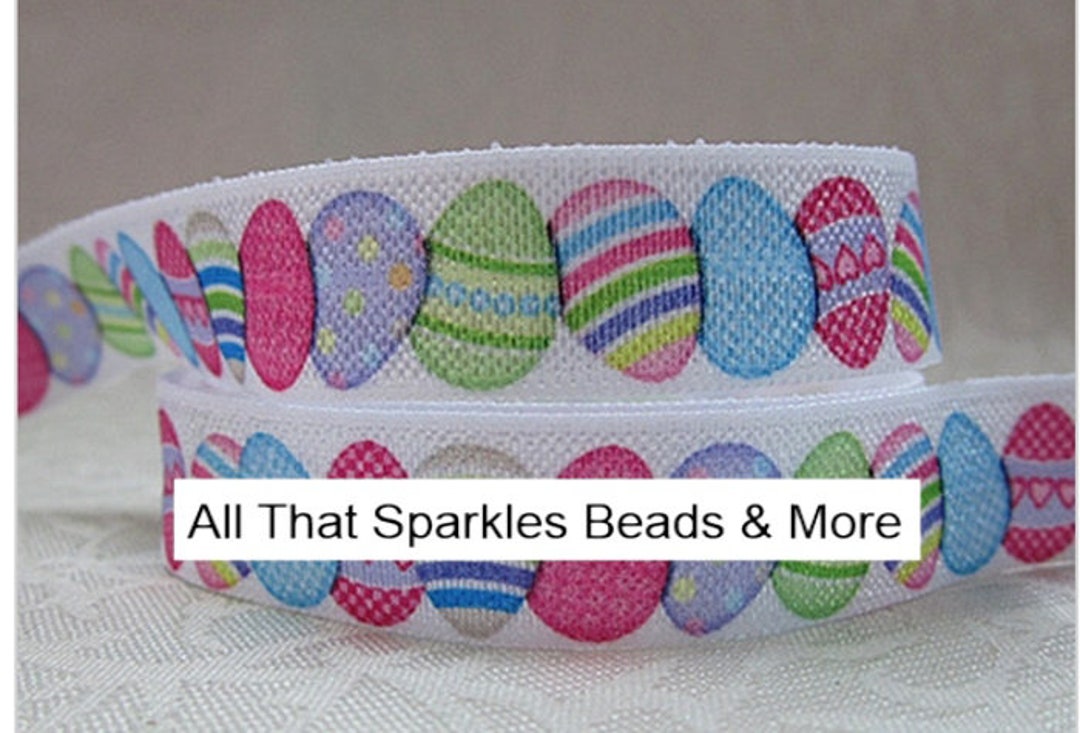 5/8" Colourful Easter Eggs Design Fold Over Elastic, Great for Hair ...