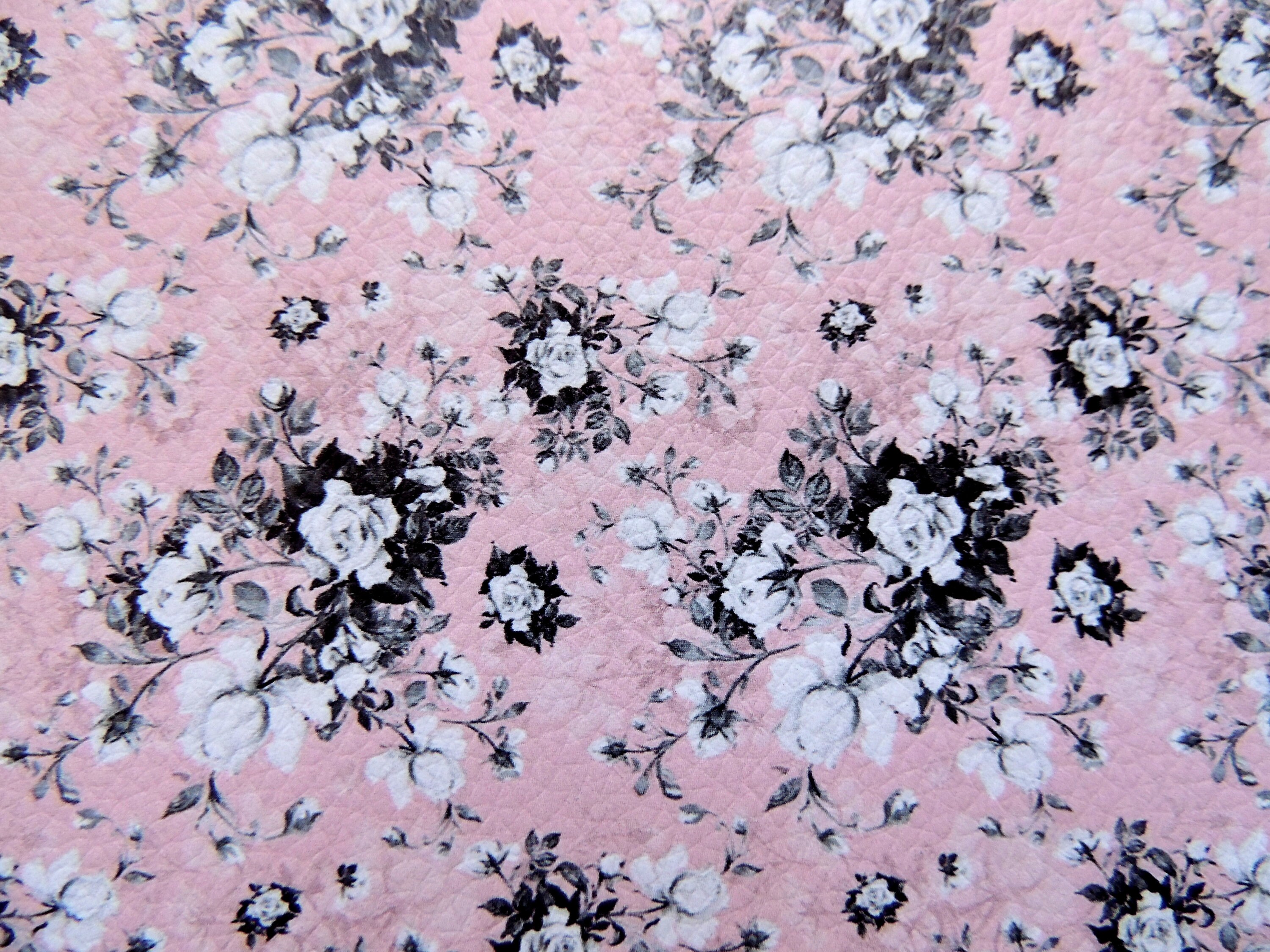 Pink Floral or Solid Design Printed on Faux Leather, Litchi Finish, Bow ...