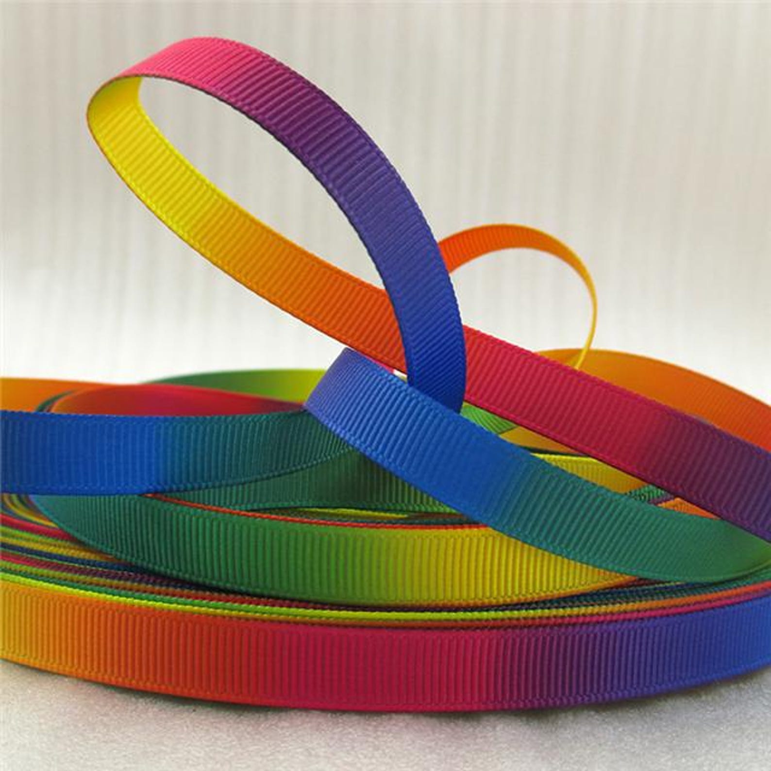 Choice of 3/8", 1" or 1.5" Double Sided Printed Rainbow Grosgrain ...