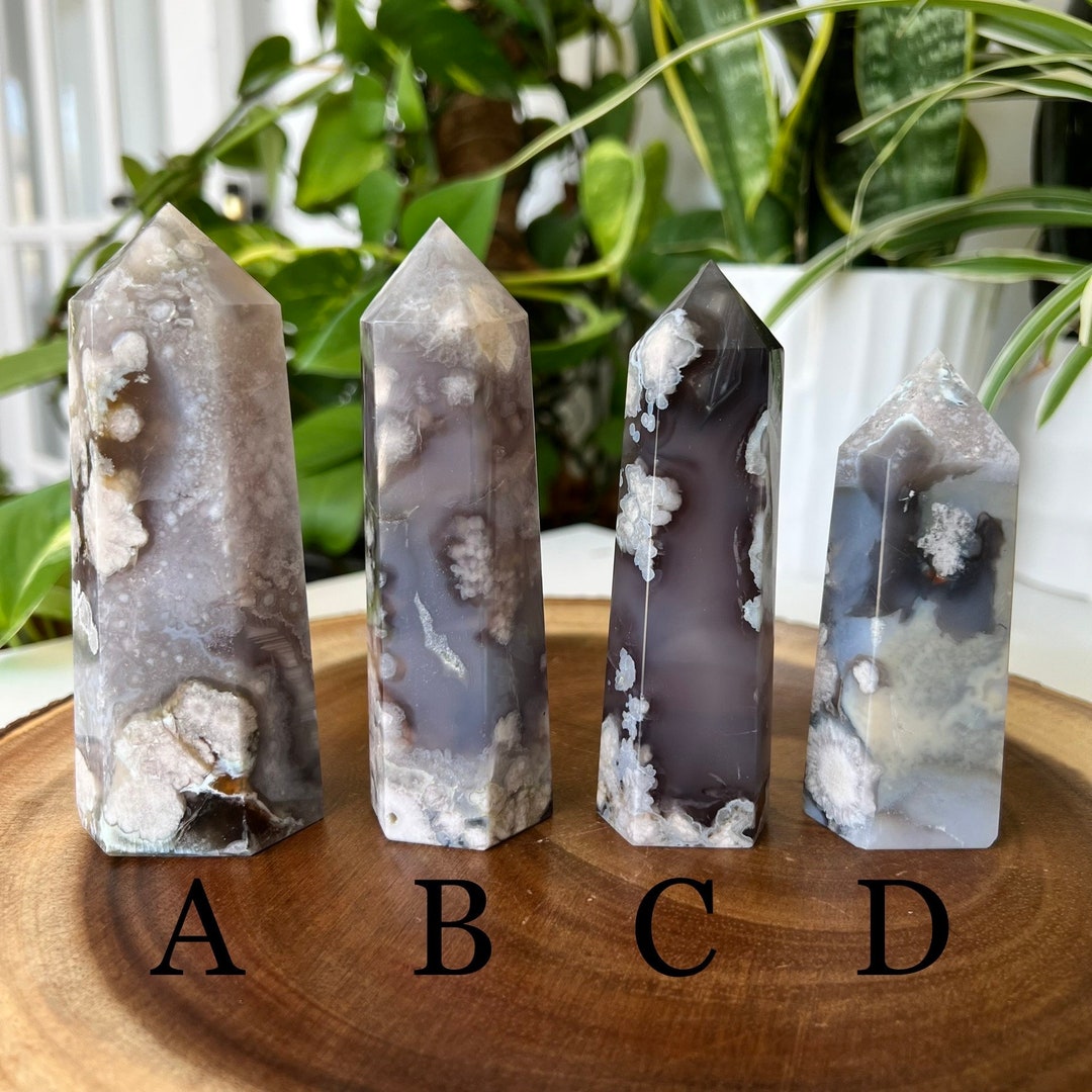 Black Flower Agate Tower - Etsy