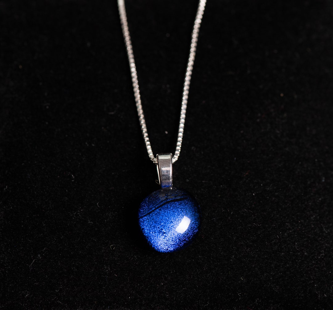 Deep Blue Artisan Pendant. Fused Glass and a Sterling Silver Necklace ...