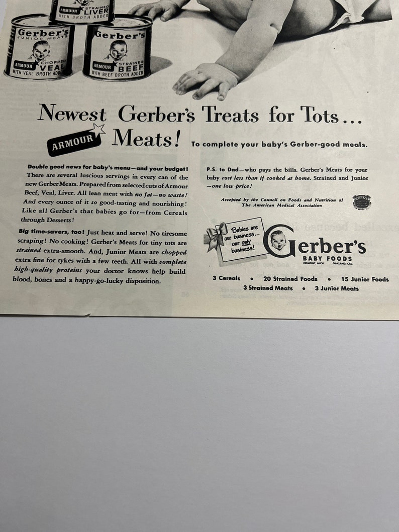 C1948 Gerber Baby Food Print AD BABY Diaper Armour 13x10” Advertisement ...