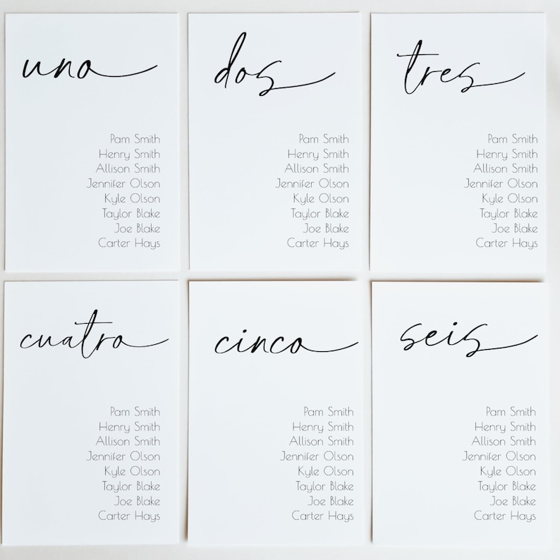 Wedding Seating Chart in Spanish 4x6 and 5x7 Custom Wedding Sign ...
