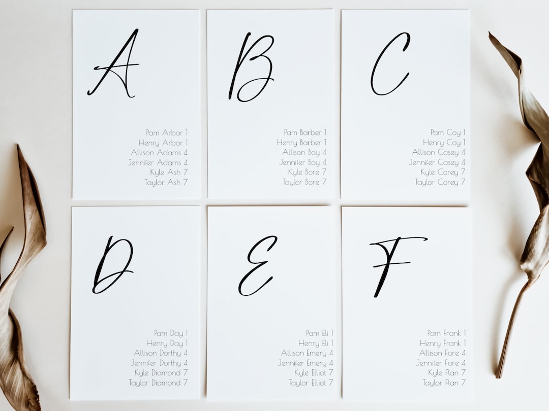 Alphabetical Wedding Seating Chart 4x6 and 5x7 Custom Wedding Sign ...