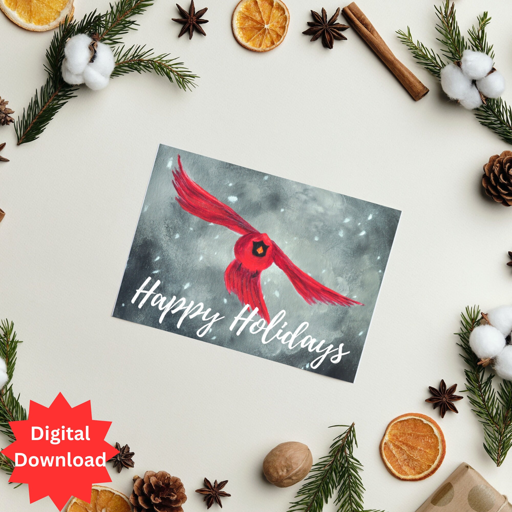 Printable Christmas Card, Cardinal Merry Christmas Card, Happy Holidays ...