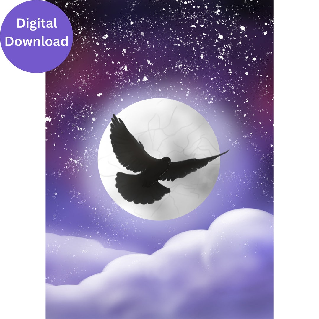 Printable Greeting Card, Holy Spirit Rising, Moon Art, Night Scene ...