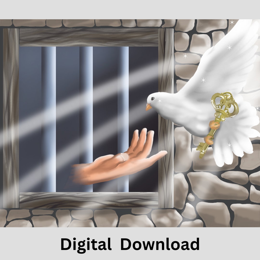 Freedom Art Print: Dove, Key, and Hand Illustration (digital Download ...