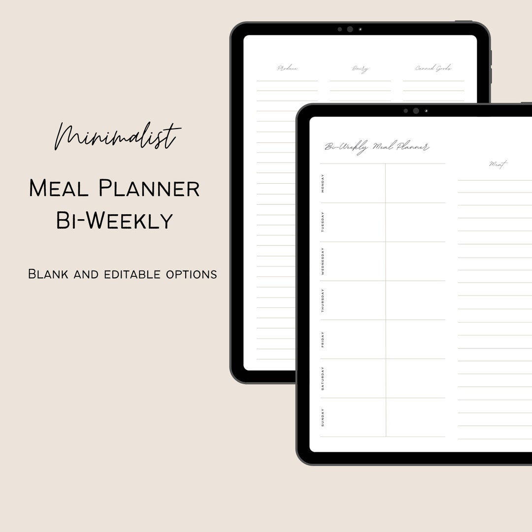 Minimalist Bi-weekly Meal Planner Shopping List With BONUS Recipe Card ...