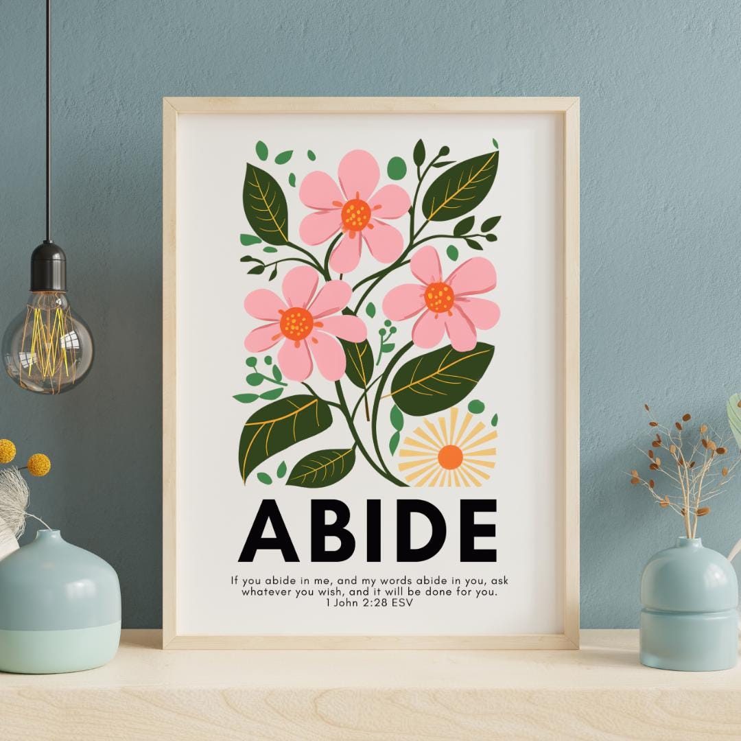 Abide Bible Verse Printable Wall Art, Christian Decor, Scripture Print ...