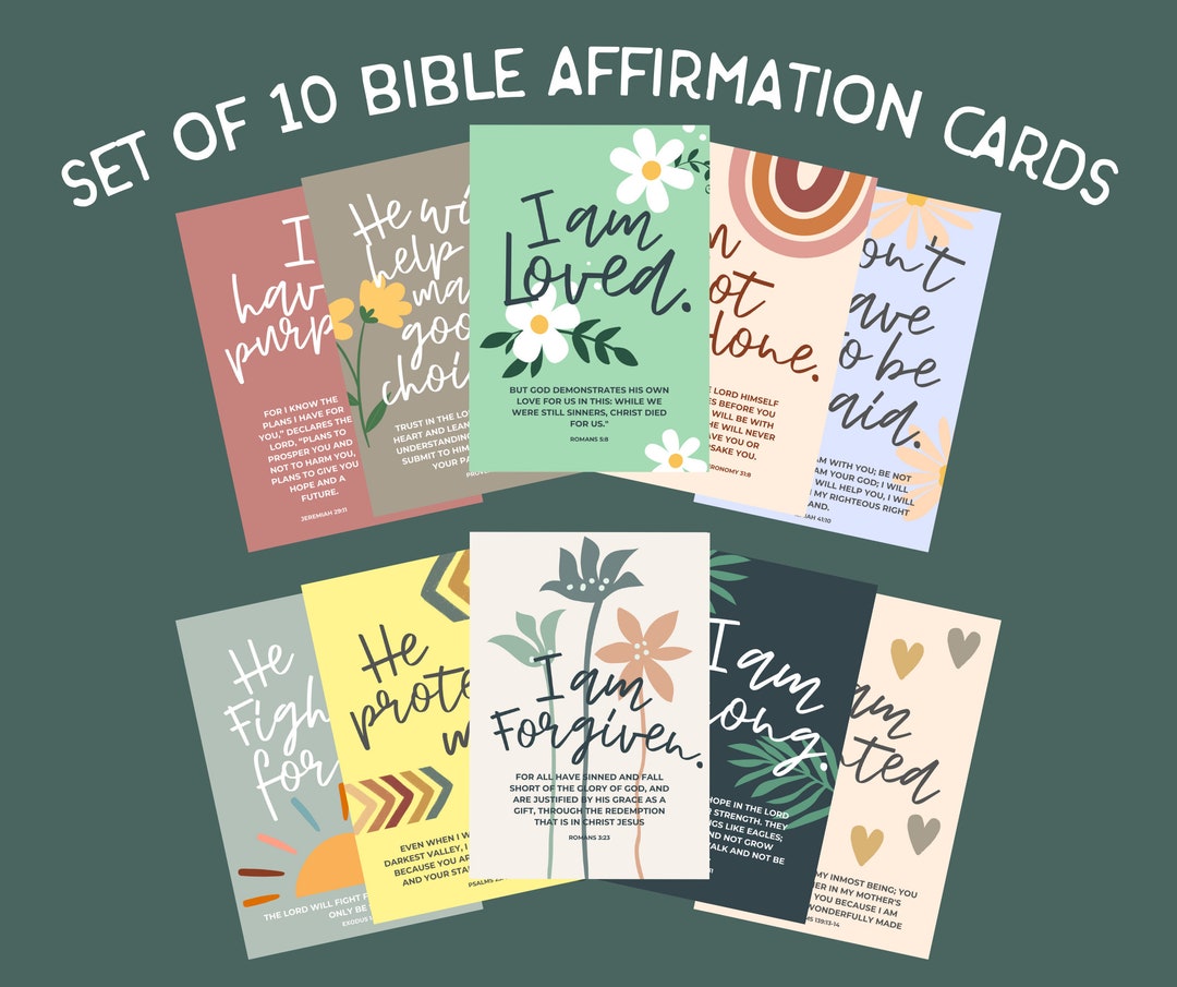Set of 10 Printable Christian Affirmation Cards, Bible Verse Cards ...