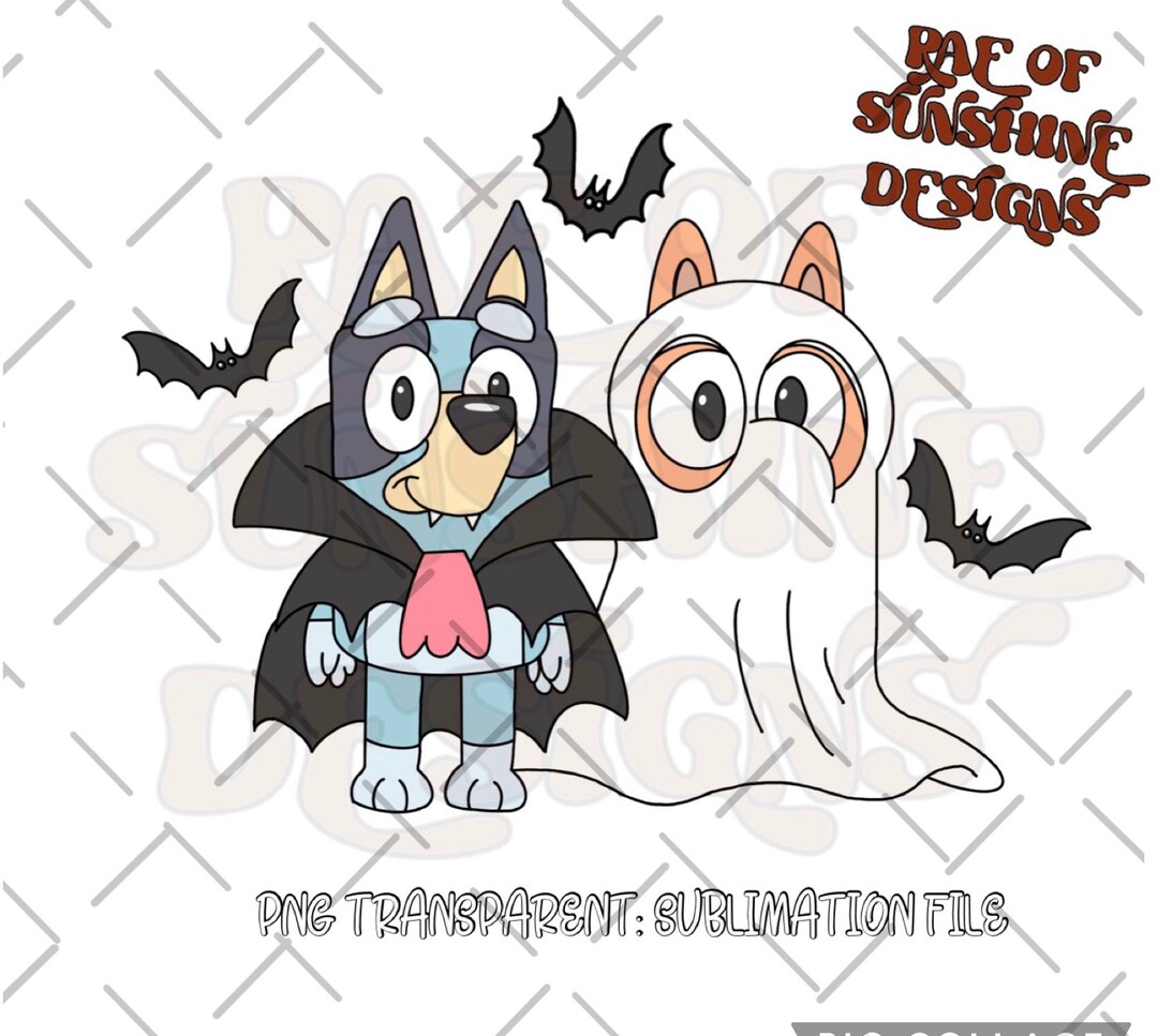 Bluey and Bingo Halloween,bats Bingo Ghost, Bluey Vampire,trick or ...