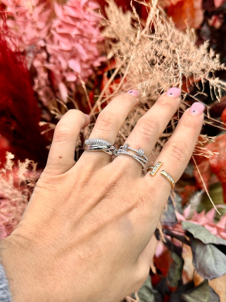 Three Band Rolling Ring, Gold Rolling Ring, Gift for Her, Interlocking Ring, Minimal Stacking ...