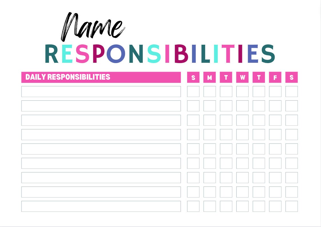 Editable Boy/girl Responsibility Charts - Etsy