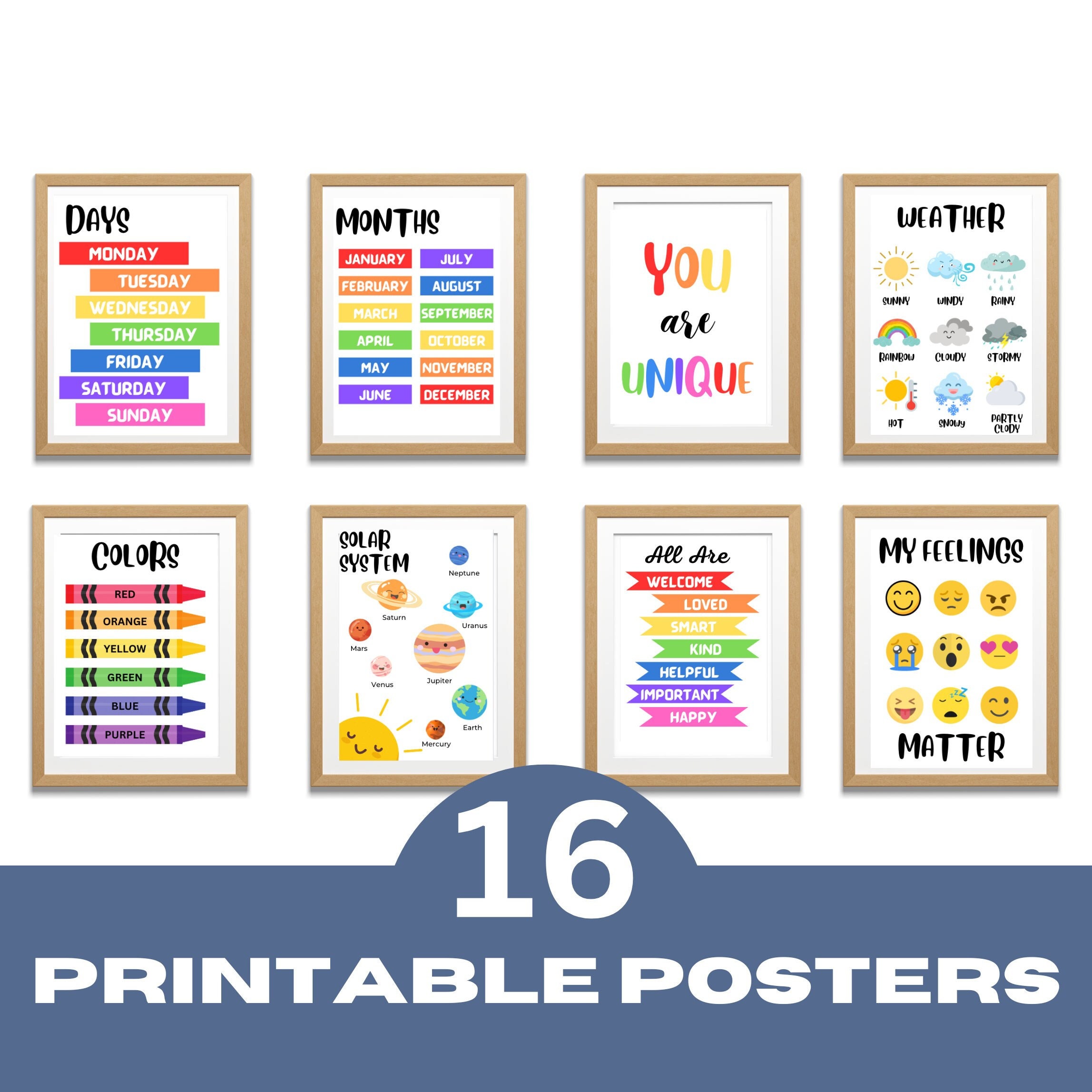 Set of Educational Posters, 16 Home School Printables, Alphabet Poster ...