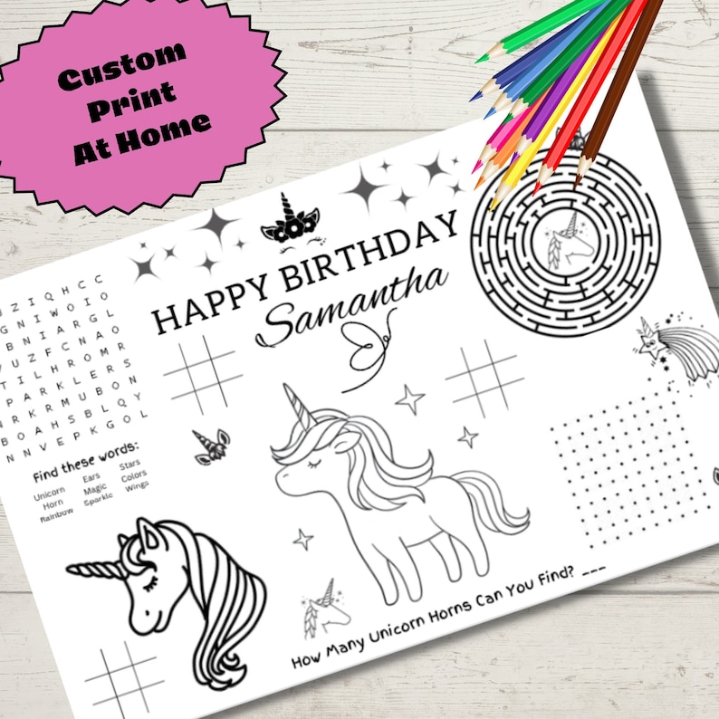 Unicorn Placemat Card | 2 Sizes | DIY Print for Kids Birthdays ...