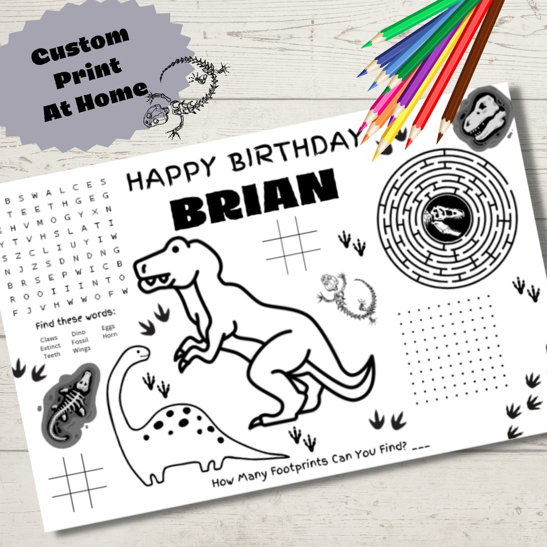 Dinosaur Placemat | 2 Sizes Included | DIY Print for Kids | Editable ...