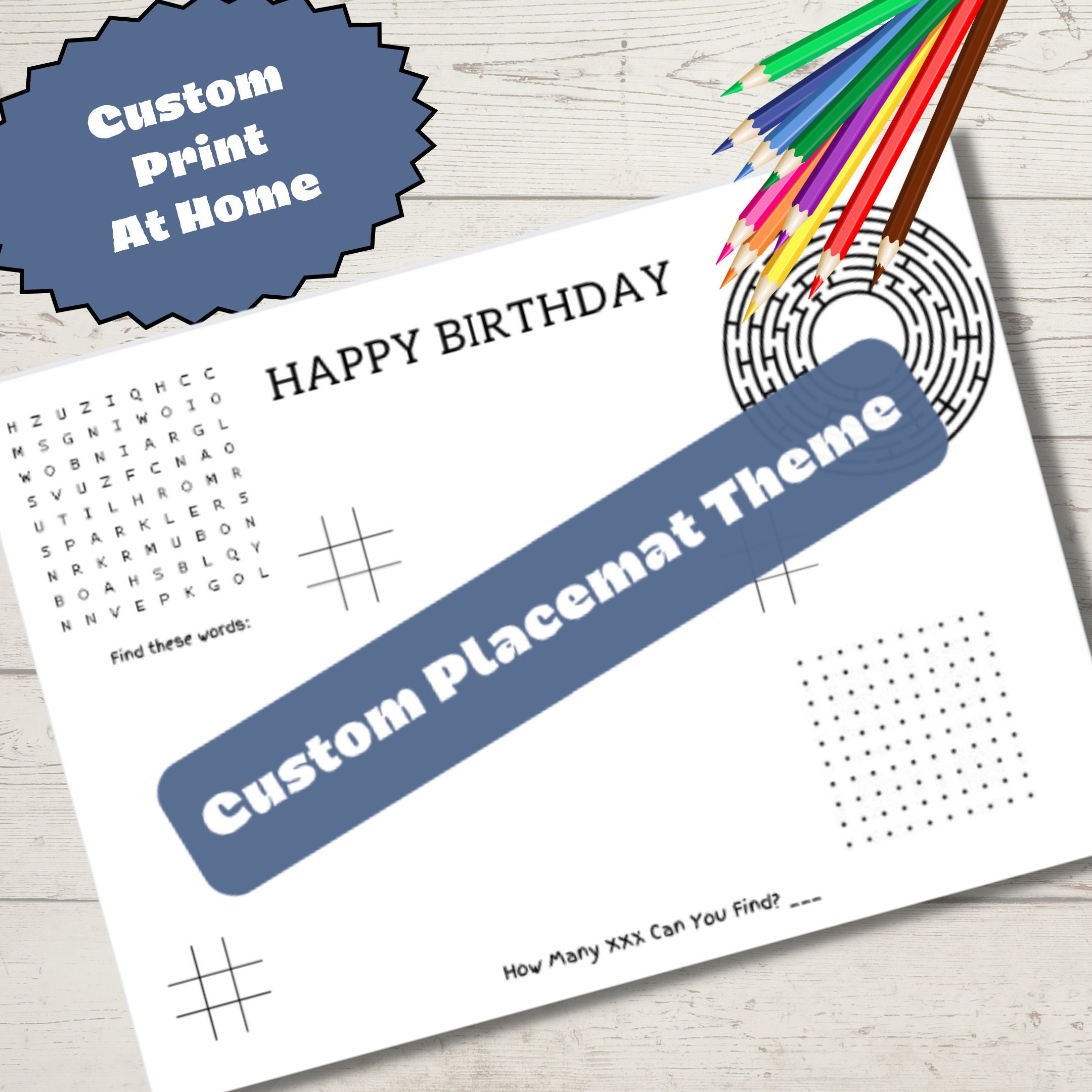Custom Placemat Any Theme | 2 Sizes | DIY Print for Kids Birthdays ...